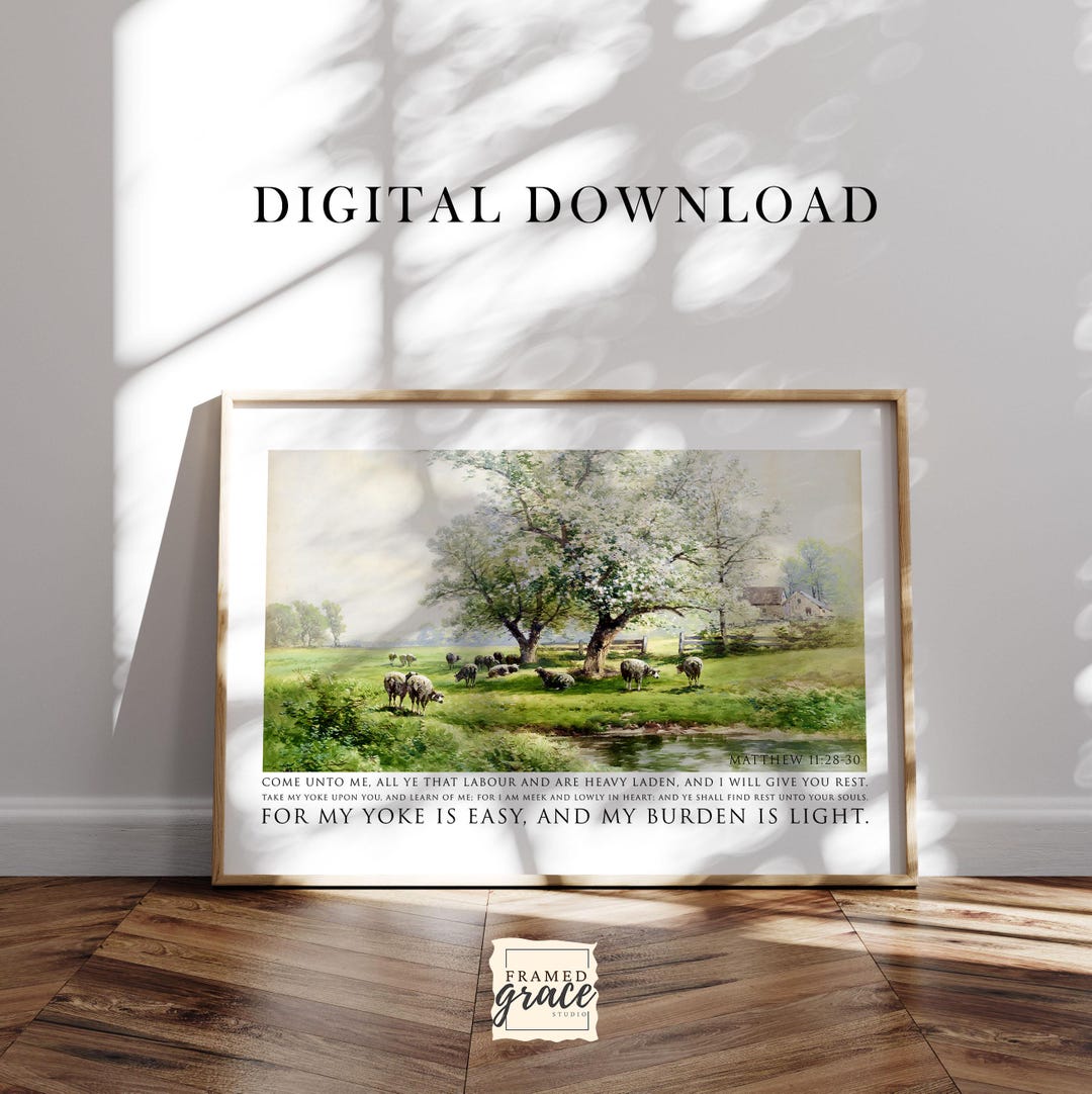 Matthew 11:28-30 Farmhouse Sheep, Scripture Printable, Countryside ...