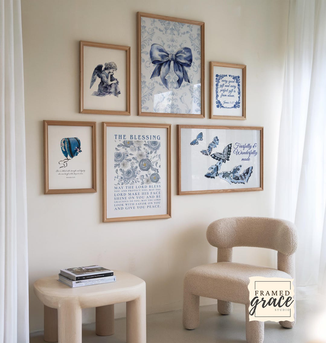 Vintage Blue Blessings Printable Wall Art, Gallery Wall Set of 6 ...