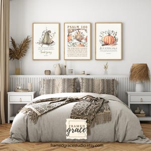 Psalm 100 Fall Christian Set of 3, Bible Verse Print, Vintage Pumpkin ...