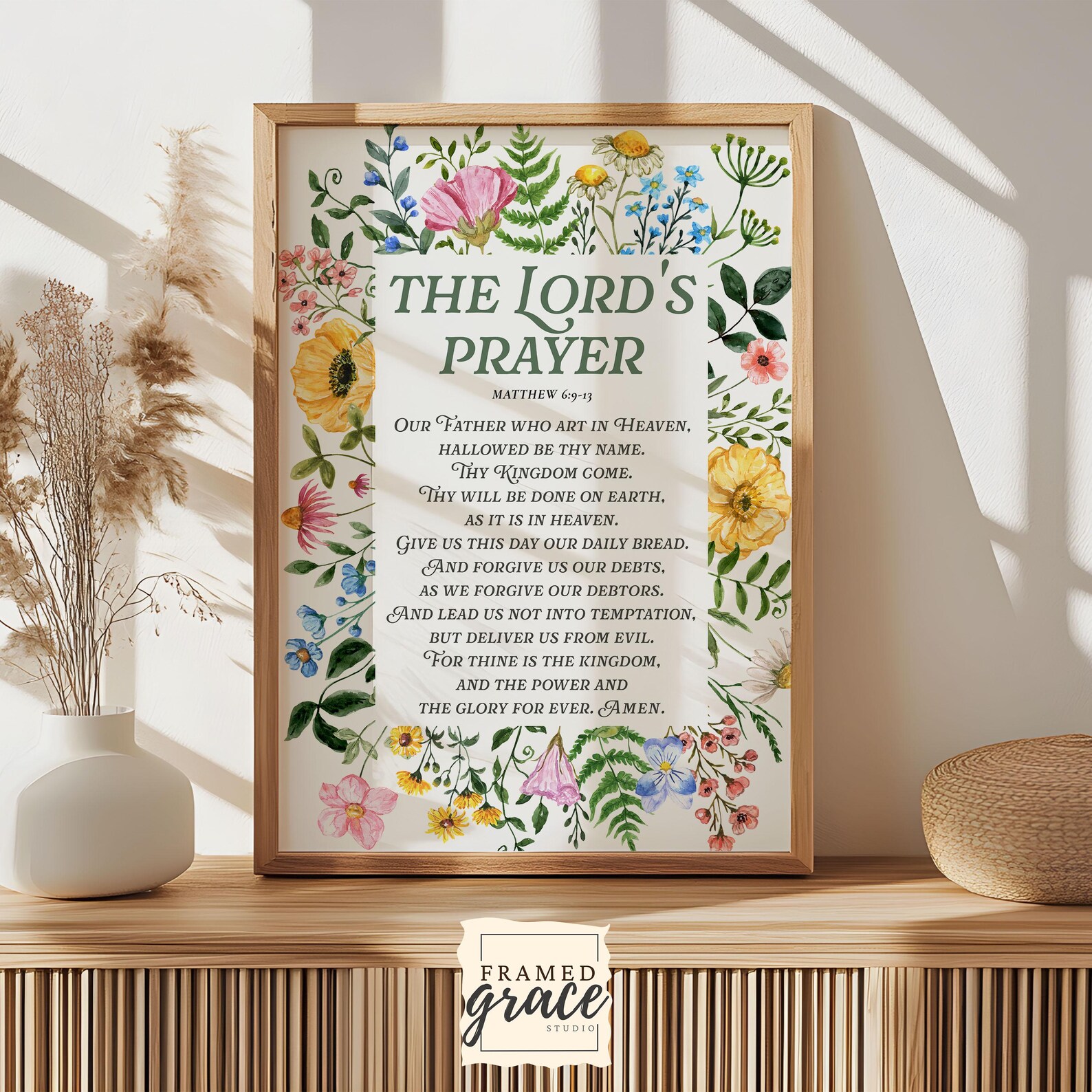 The Lord's Prayer Print, (KJV) Matthew 6:9-13 Christian Prints, Floral ...
