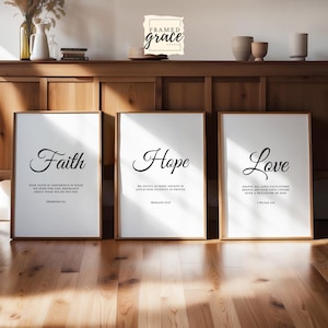 Faith Hope Love Bible Verse Decor, Set of 3 Christian Prints, Gift for ...