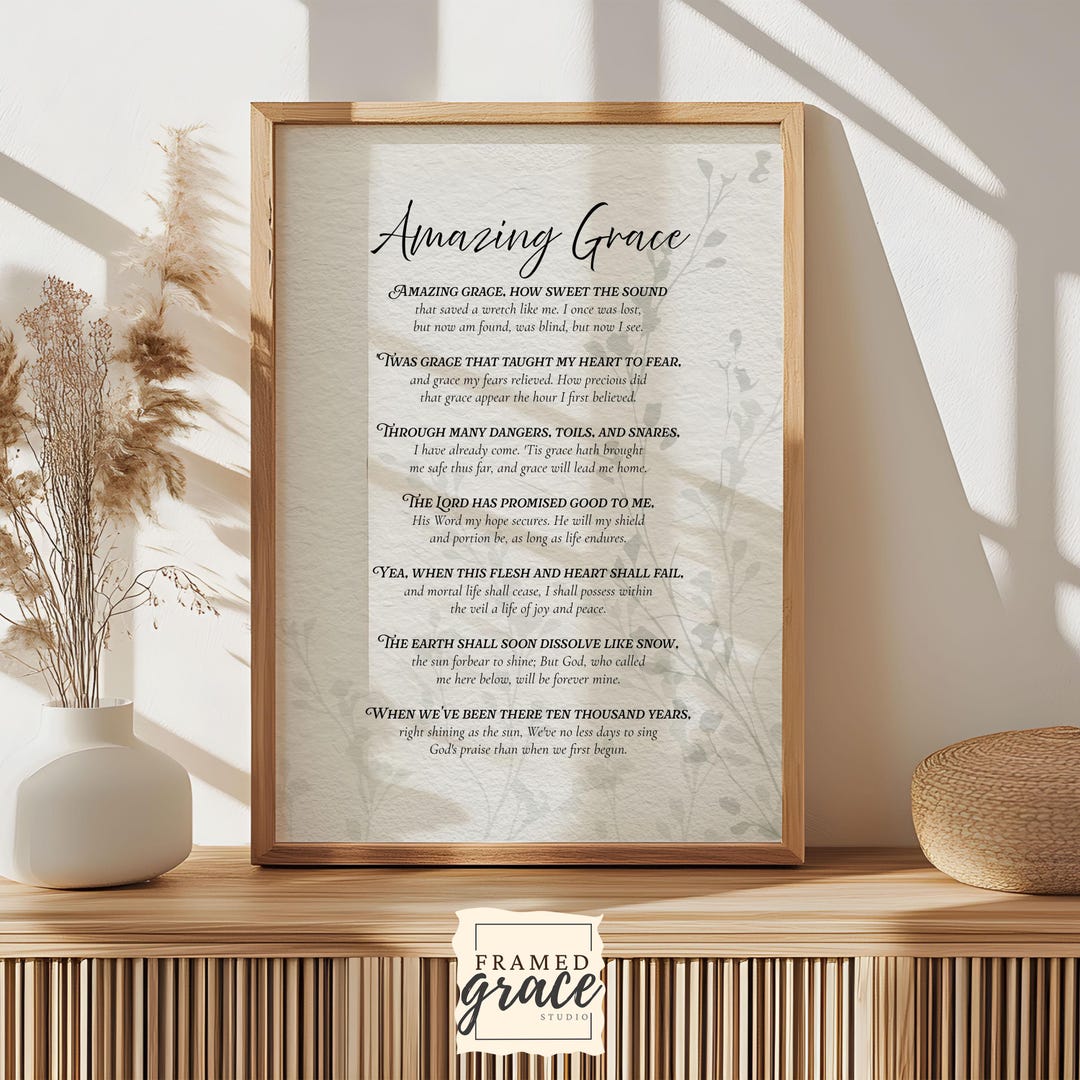 Amazing Grace Lyrics Printable Wall Art, Amazing Grace Decor, Christian ...