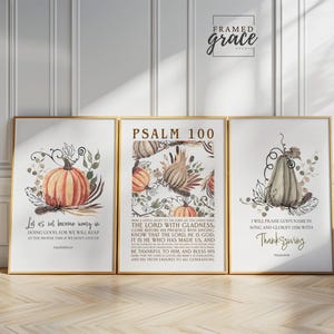 Psalm 100 Fall Christian Set of 3, Bible Verse Print, Vintage Pumpkin ...