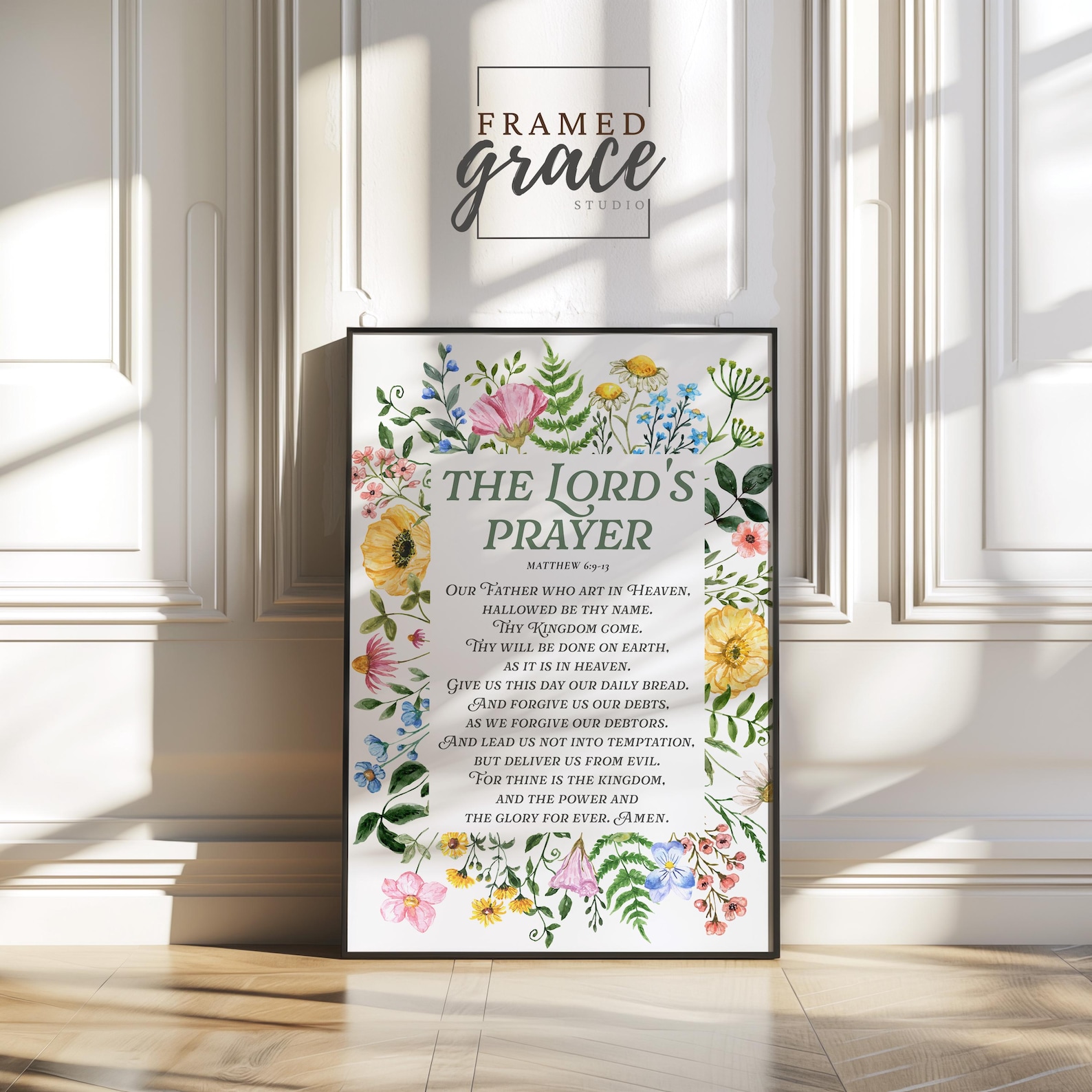 The Lord's Prayer Print, (KJV) Matthew 6:9-13 Christian Prints, Floral ...