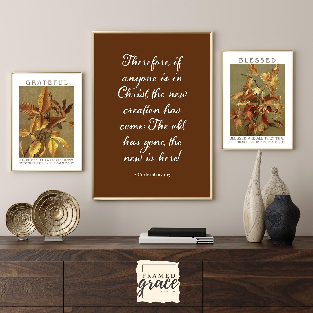 Fall Christian Set of 3, Bible Verse Prints, Autumn Vintage Leaf Prints ...