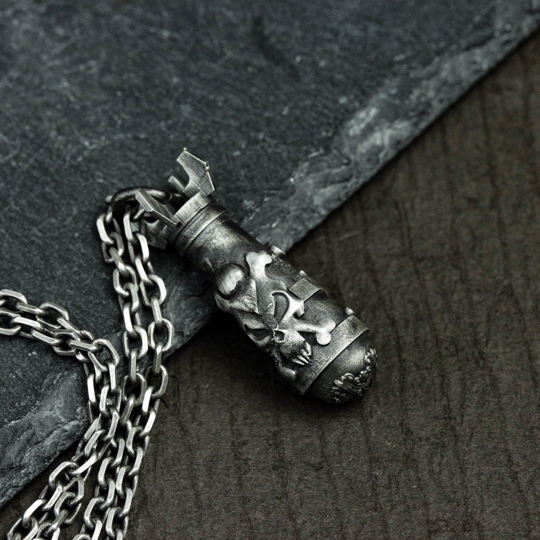 925 Silver Tsar Bomb Pendant Necklace, Gothic Necklace, Skull Missile ...