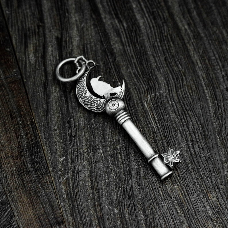 Sterling Silver Moon Crow Key Pendant Necklace - Unisex Jewelry - Etsy