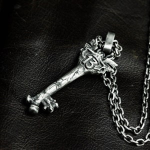 Sterling Silver Antique Hell Key Pendant Necklace, Antique Key Skull ...