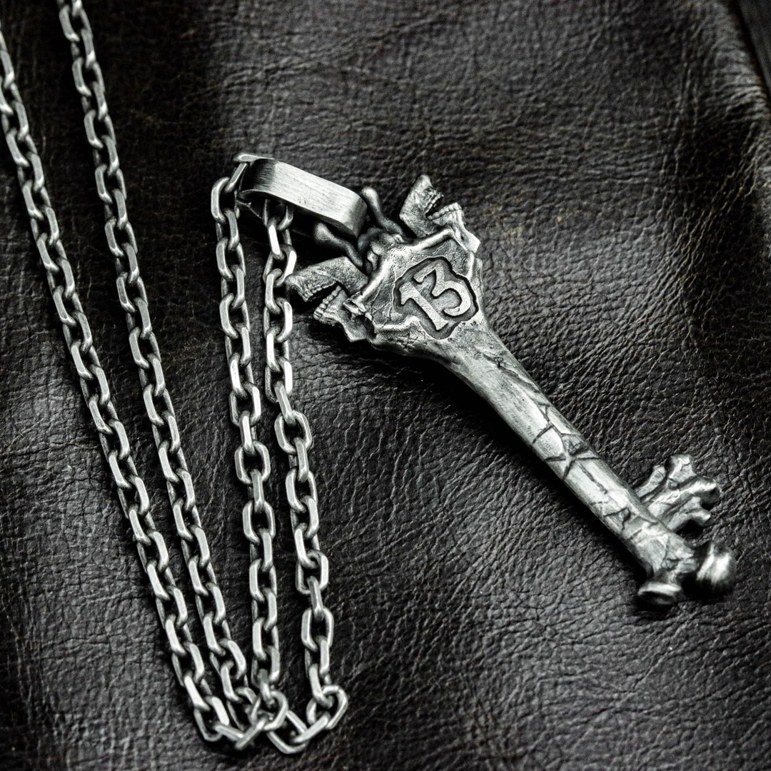 Sterling Silver Antique Hell Key Pendant Necklace, Antique Key Skull ...