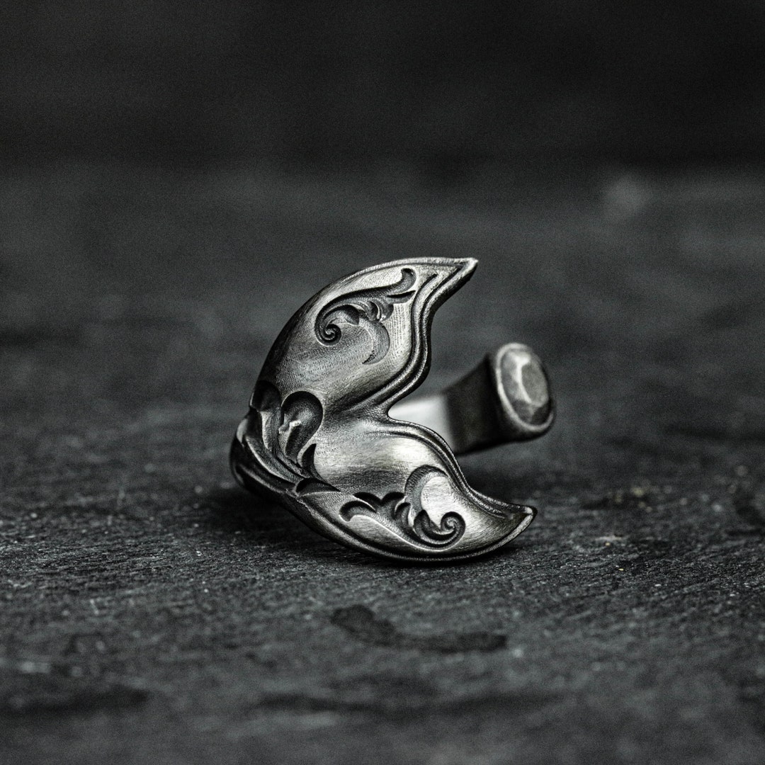 925 Sterling Silver Engraved Whale Tail Ring, Whale Tail Ring, Dolphin ...