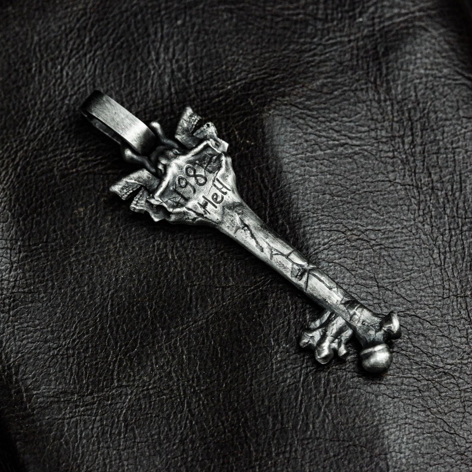 Sterling Silver Antique Hell Key Pendant Necklace, Antique Key Skull ...