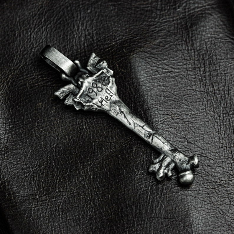 Sterling Silver Antique Hell Key Pendant Necklace, Antique Key Skull ...