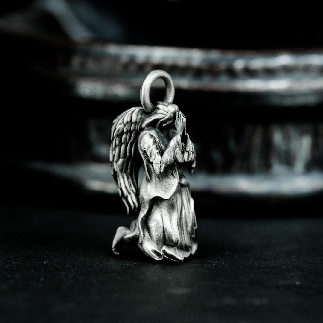 Kneeling Angel Praying Urn 925 Silver Pendant Necklace - Lucky Guardian ...