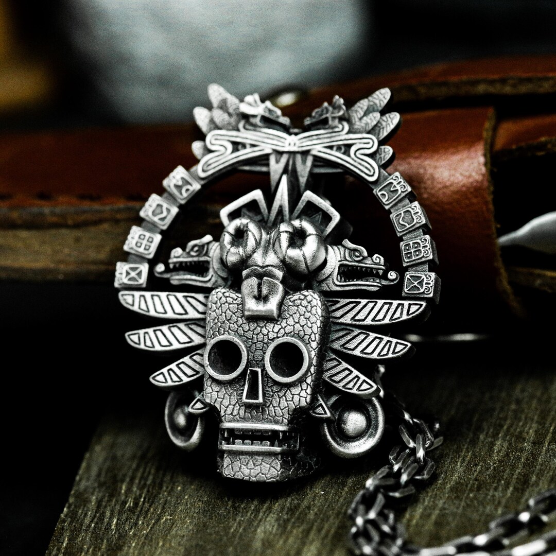 Mayan Sacrificial Mask Urn 925 Silver Pendant Necklace Tribal Primitive ...