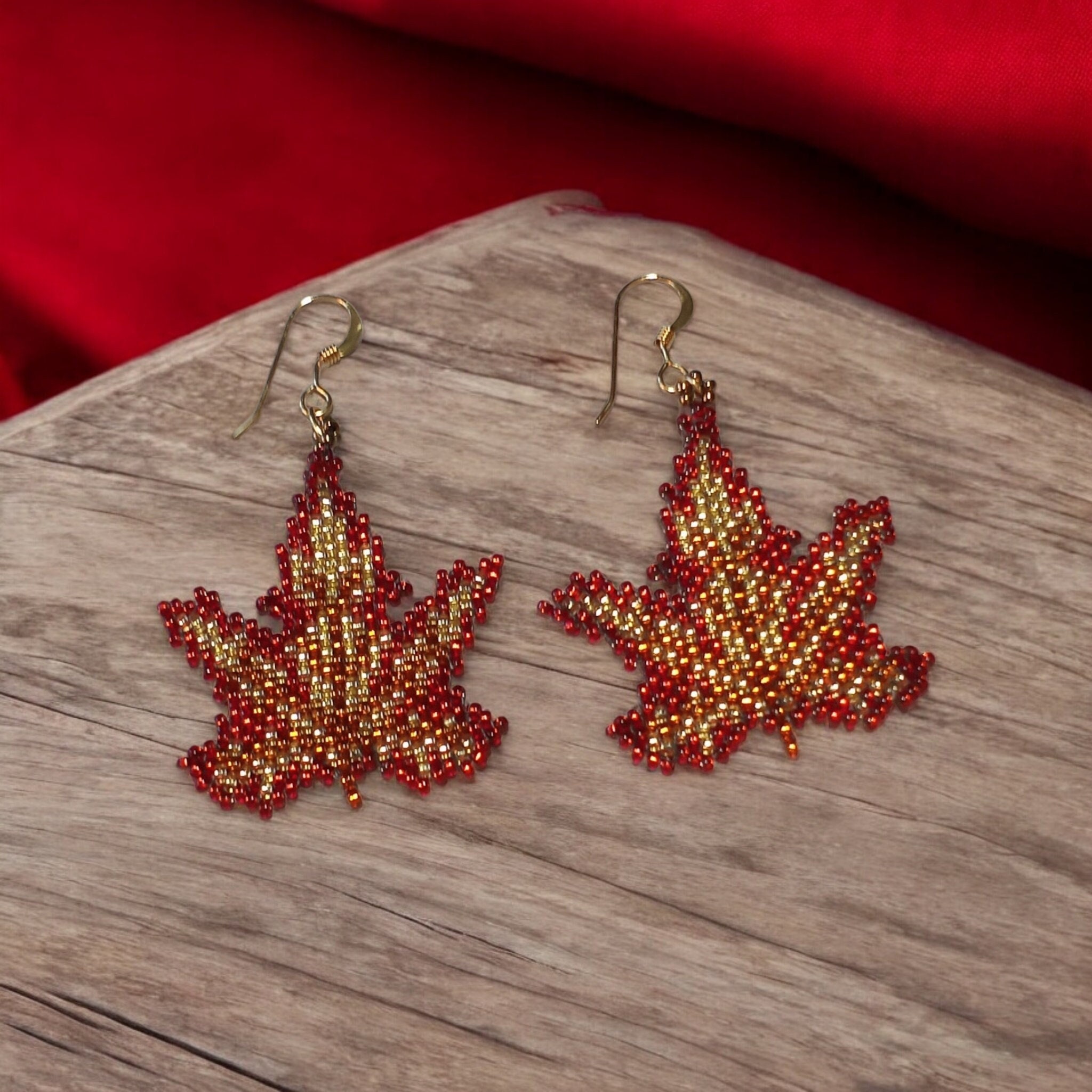Sparkling Autumn Maple Leaf Dangle Seed Bead Pierced Earrings - - Etsy