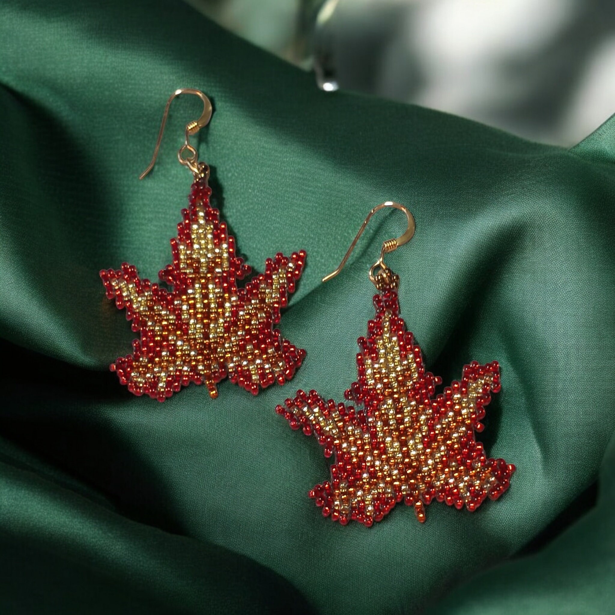 Sparkling Autumn Maple Leaf Dangle Seed Bead Pierced Earrings - - Etsy