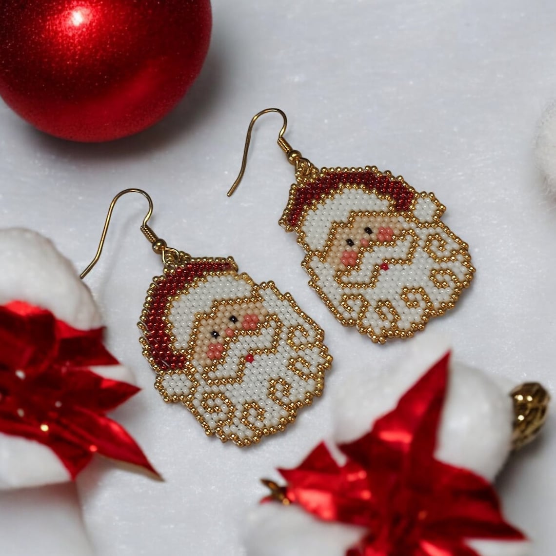 Sparkling Santa Claus Dangle Seed Bead Pierced Earrings - - Etsy