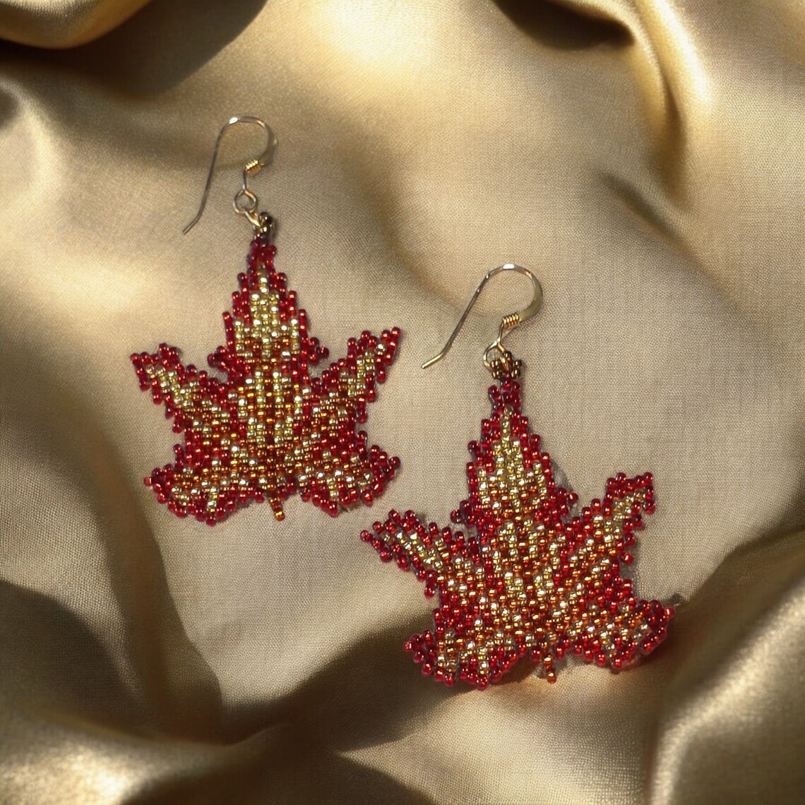 Sparkling Autumn Maple Leaf Dangle Seed Bead Pierced Earrings - - Etsy