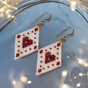 Red Cutout Hearts Seed Bead Pierced Earrings - - Etsy