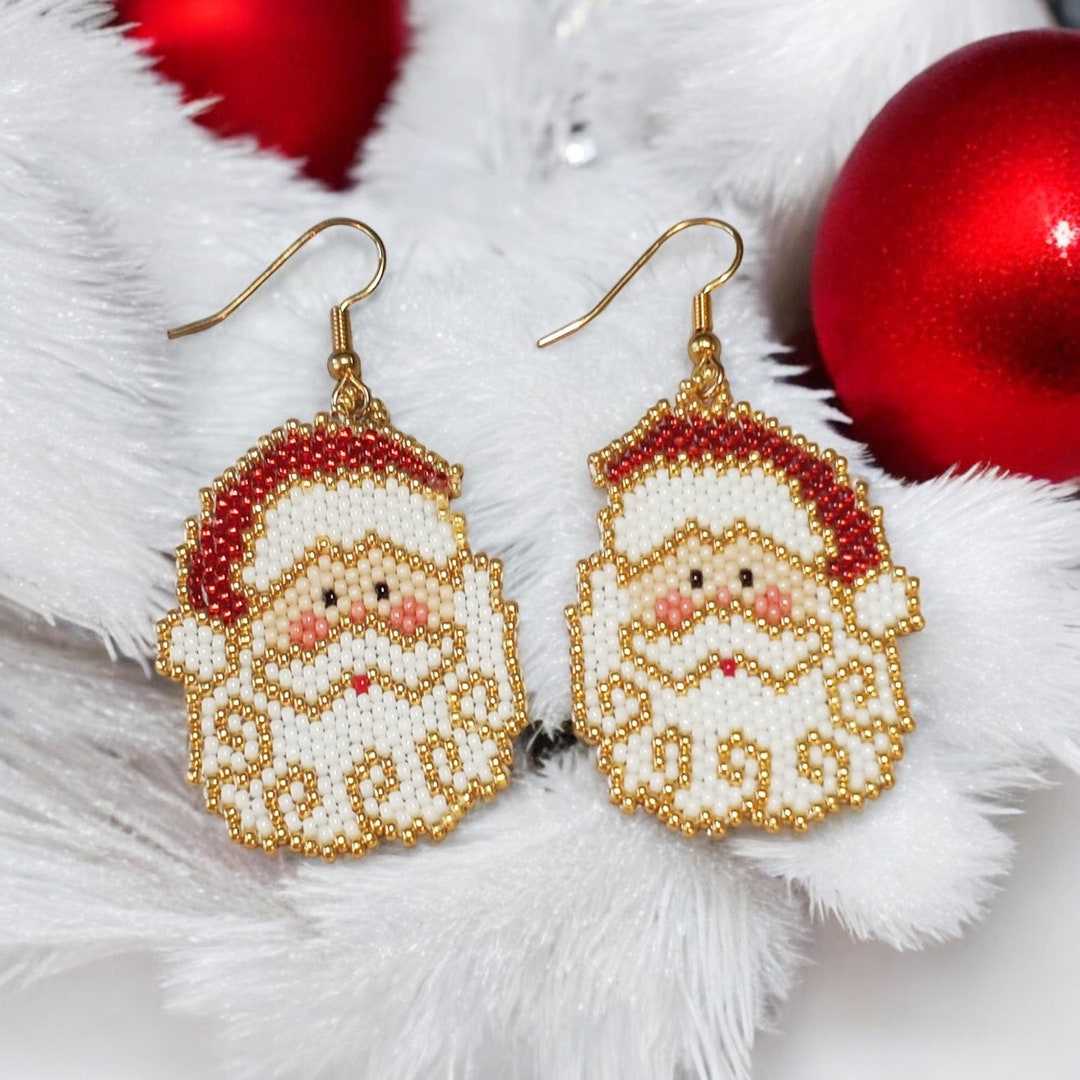 Sparkling Santa Claus Dangle Seed Bead Pierced Earrings - - Etsy