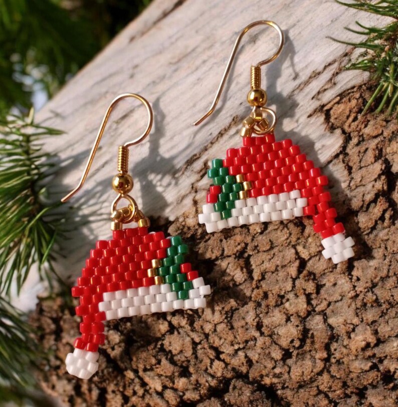 Cute Little Santa Claus Hat Dangle Seed Bead Pierced Earrings - Etsy