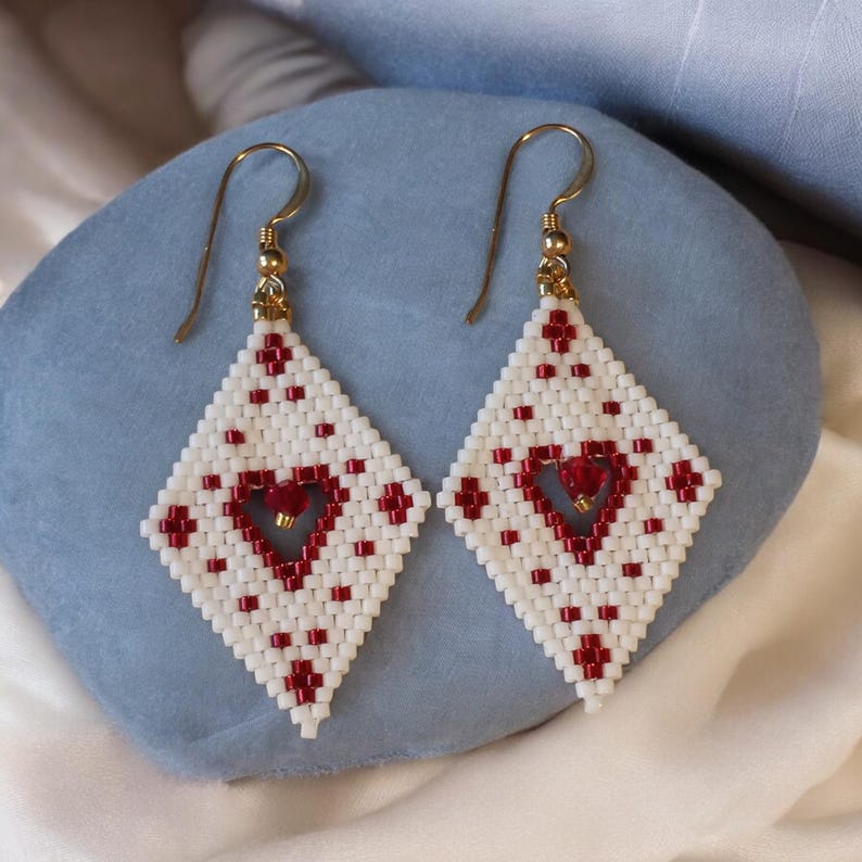 Red Cutout Hearts Seed Bead Pierced Earrings - - Etsy