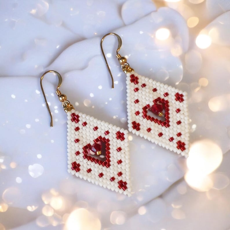 Red Cutout Hearts Seed Bead Pierced Earrings - - Etsy