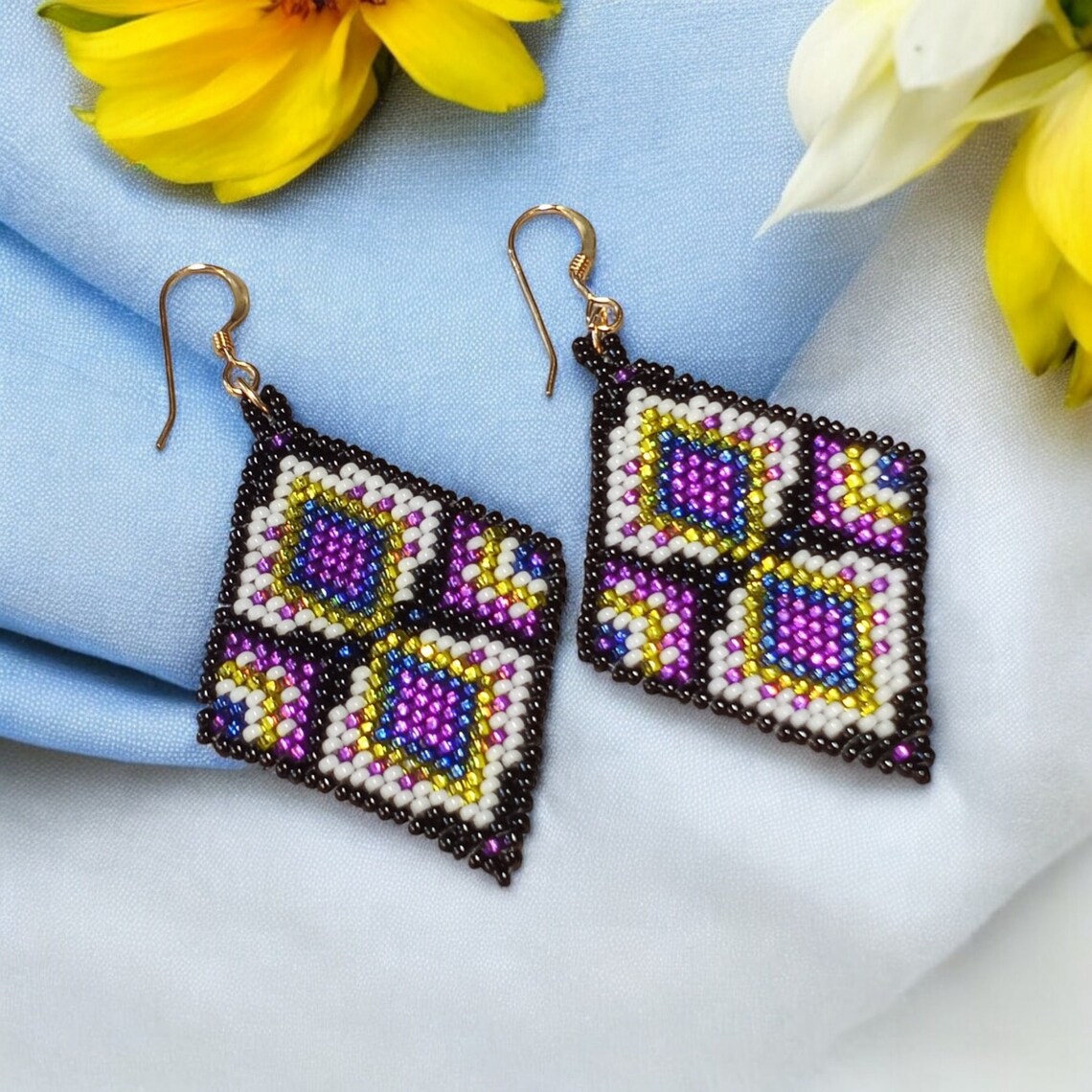 Multi-colored Sparkling Dangle Seed Bead Pierced Earrings - Etsy