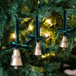 Christmas Tree Bell Ornaments Brass Holiday Decor – 3 Piece Set, Small ...