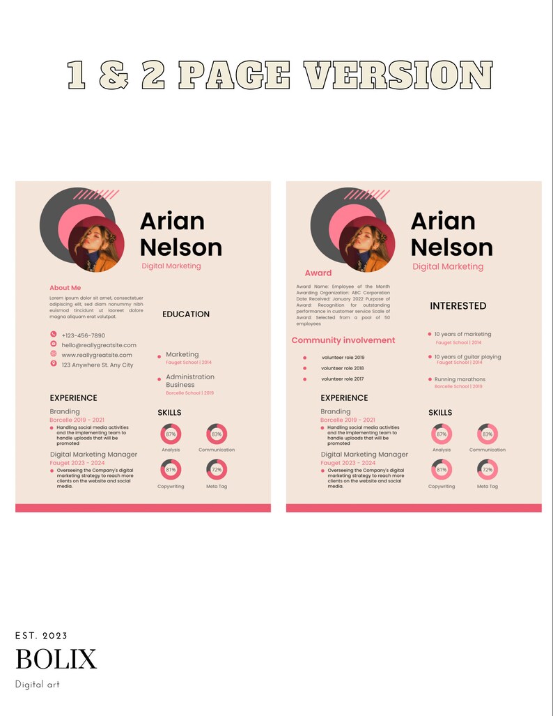 Modern Resume Template word and Apple Pages Resume 1-4 Page - Etsy