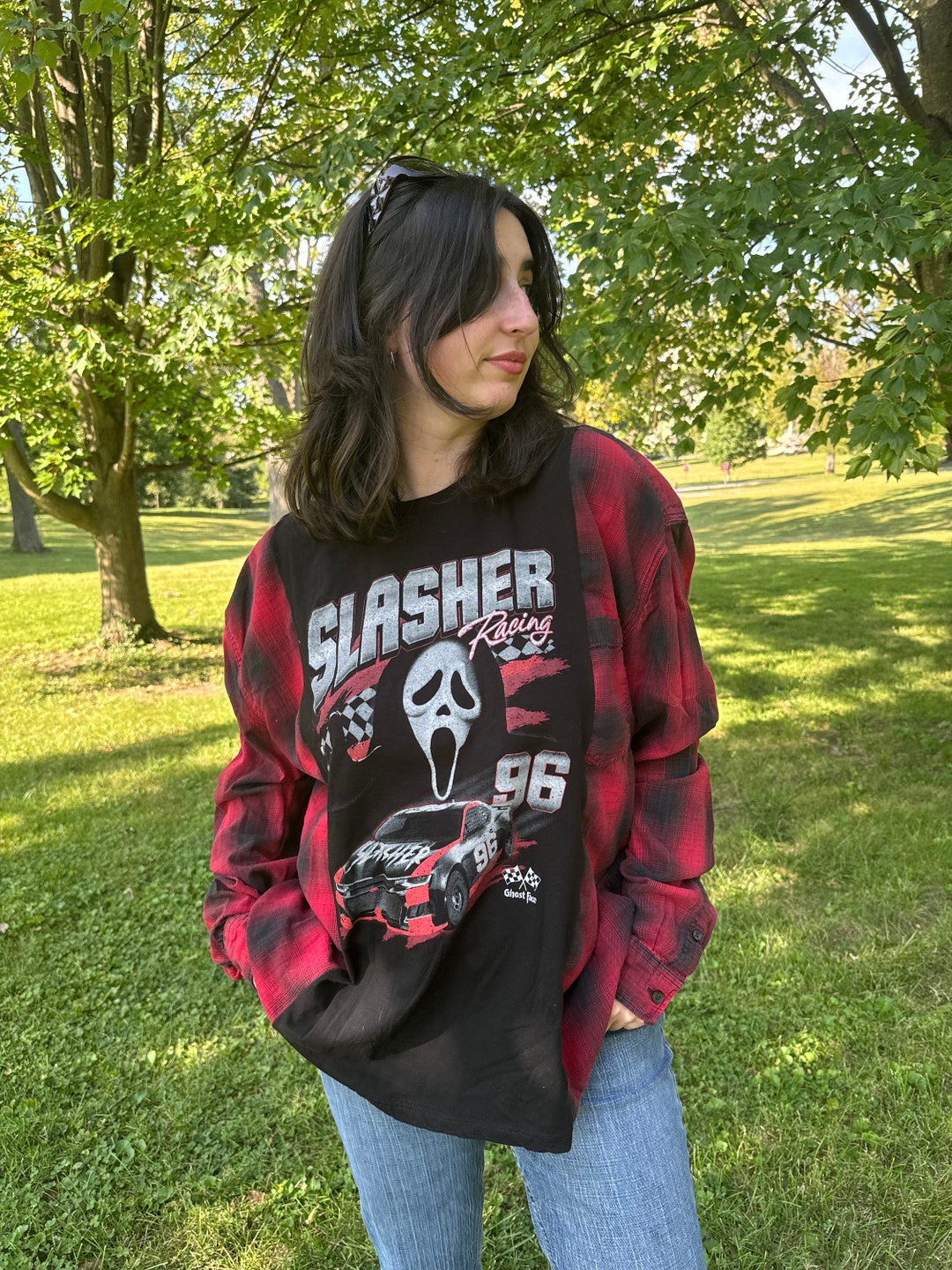 Reworked Ghostface Race Car Flannel T-shirt - Etsy