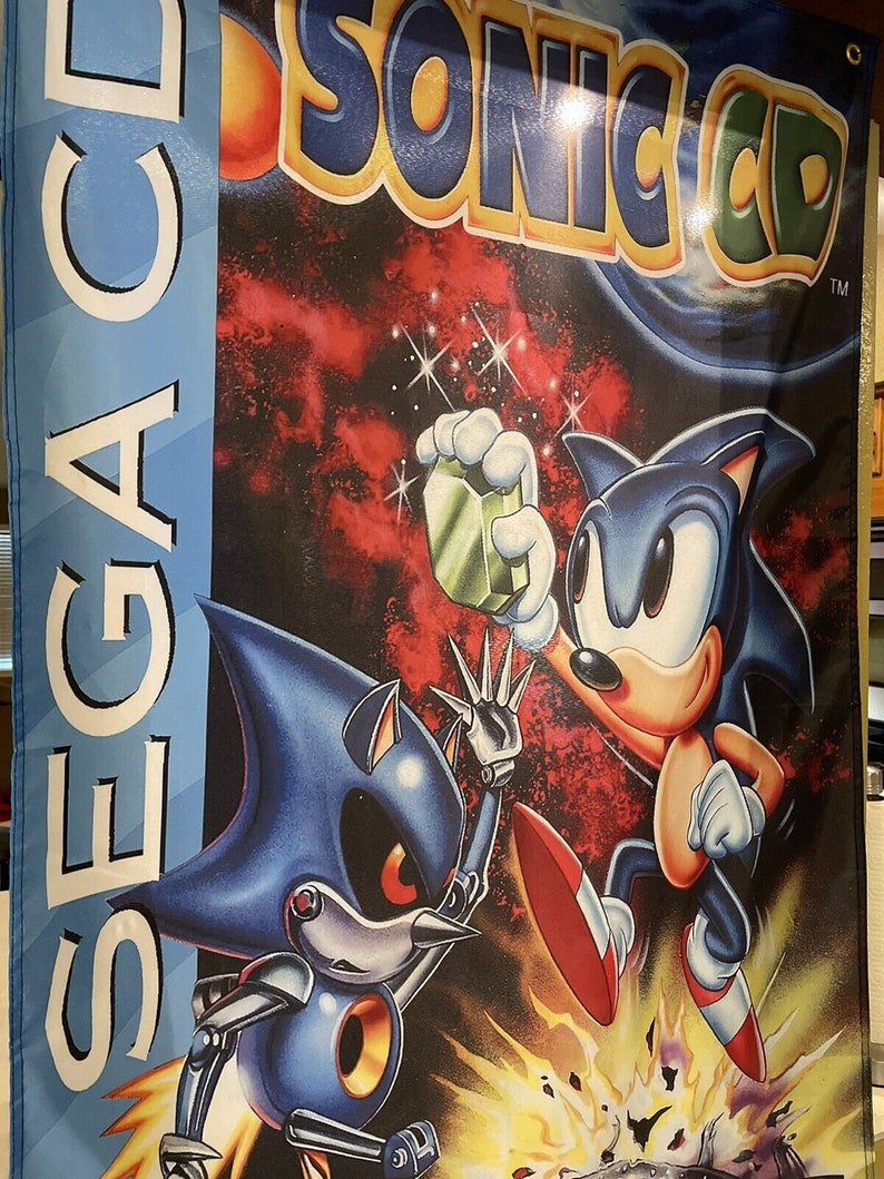 Sonic CD 5ft Flag Sega CD 1993 Banner Poster the Hedgehog Knuckles ...