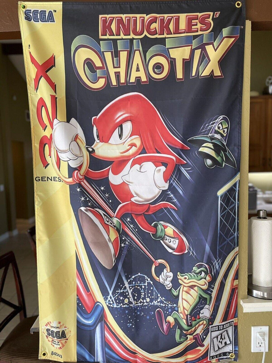 Knuckles Chaotix 5ft Flag Sega Genesis 32X 1995 Banner Poster Sonic the ...