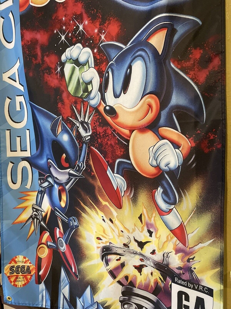 Sonic CD 5ft Flag Sega CD 1993 Banner Poster the Hedgehog Knuckles ...