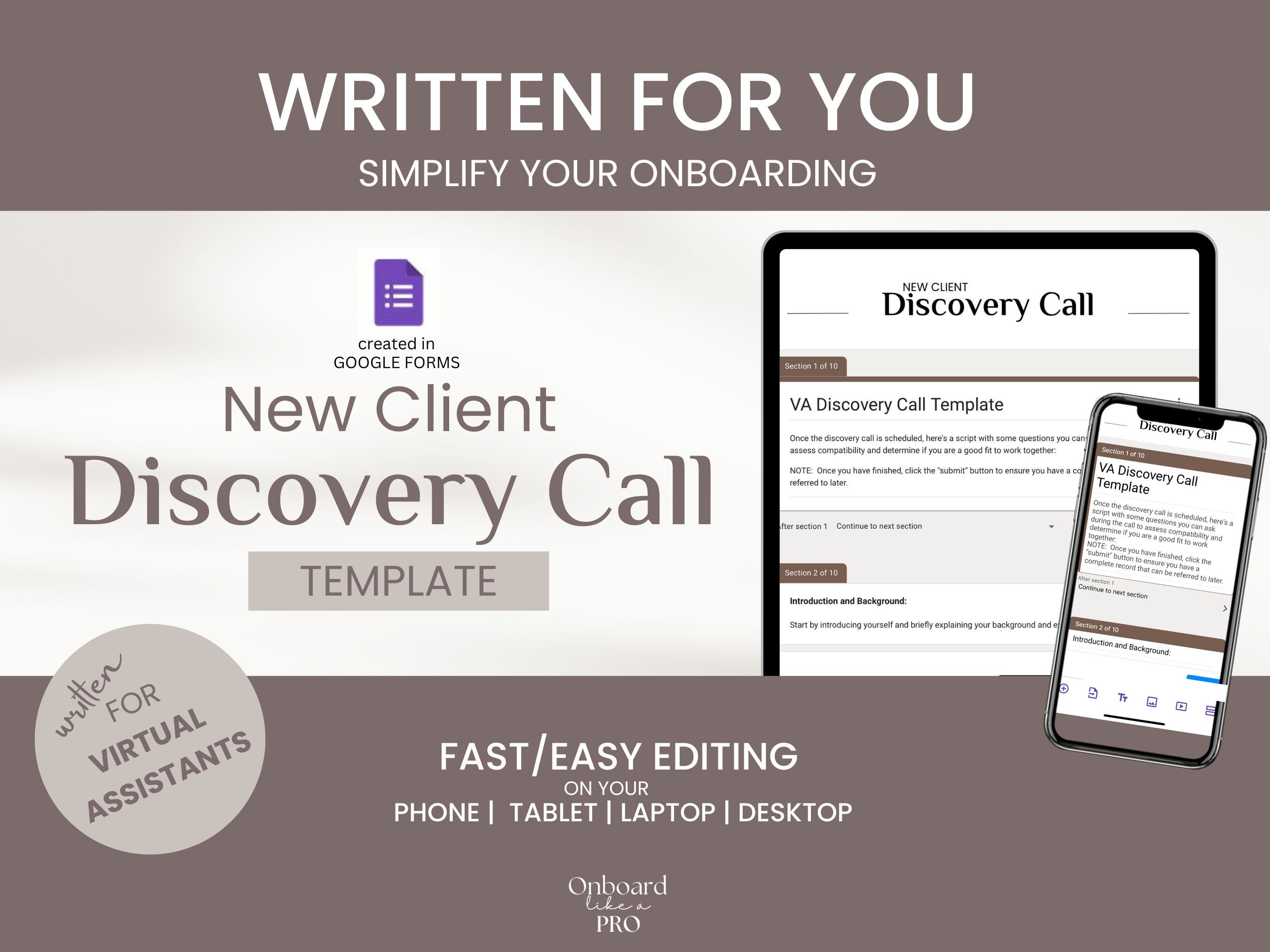 Onboarding Process Form for New Client Discovery Call Template Onboarding Template Virtual ...