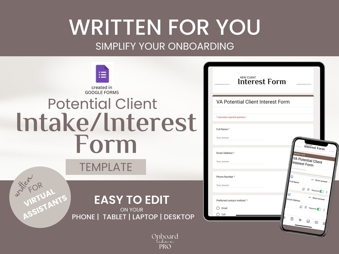 Onboarding Package New Client Intake Form Template Virtual Assistant ...