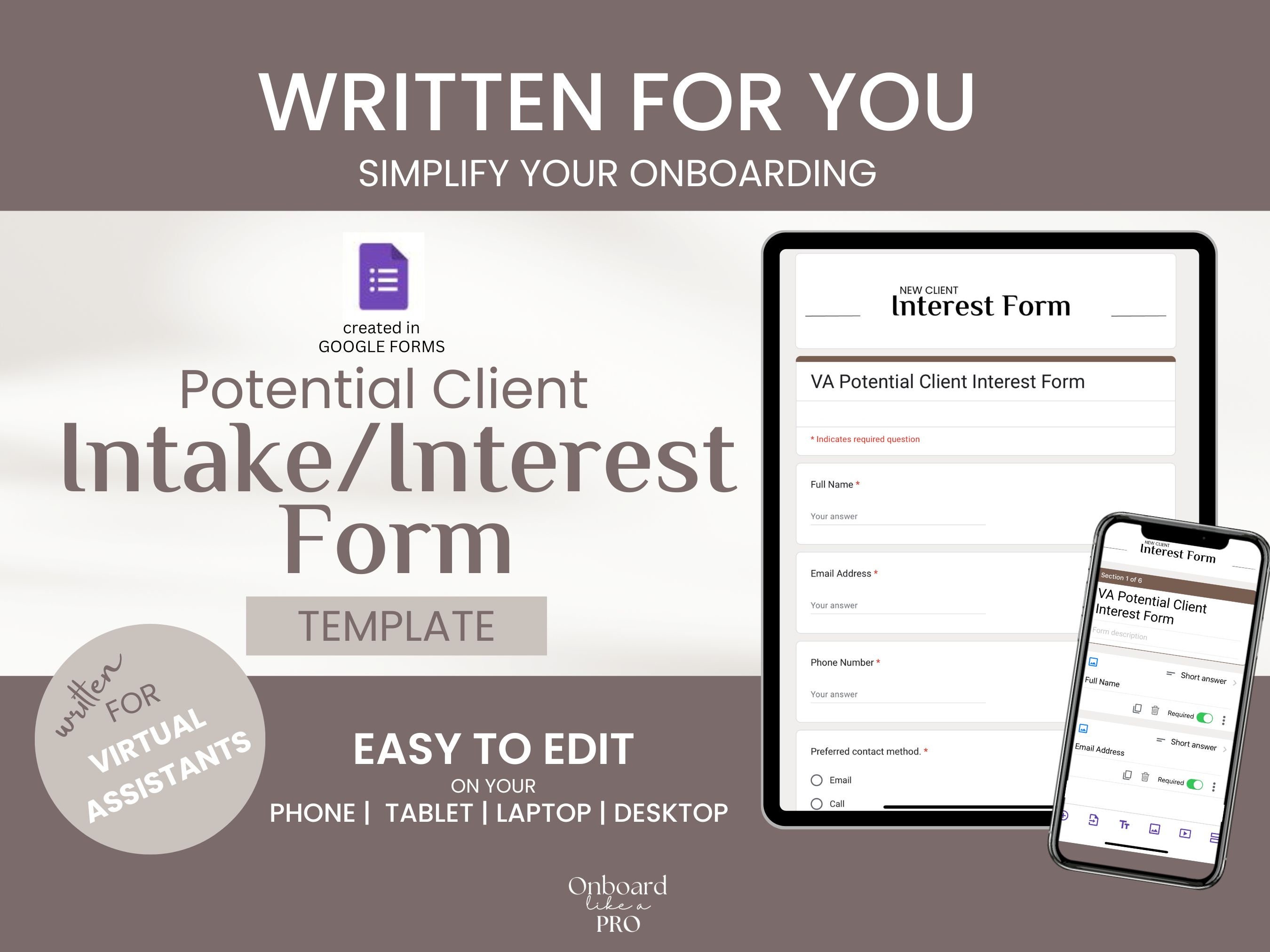 Onboarding Package New Client Intake Form Template Virtual Assistant ...