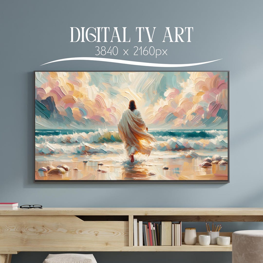Christian TV Frame Art - Jesus Walking in Ocean - Catholic Home TV ...