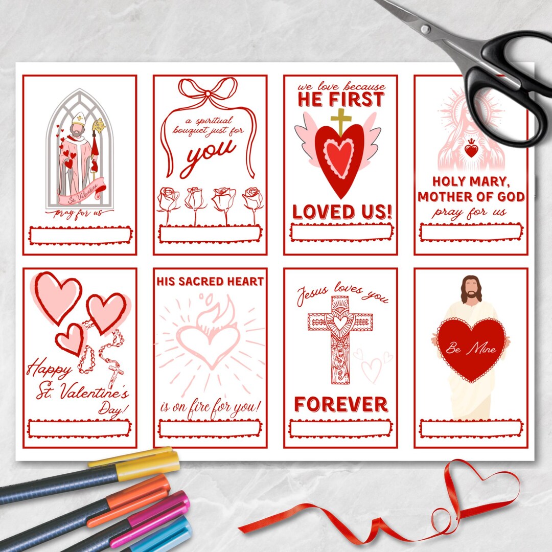 Printable Catholic Valentine's Day Cards for Kids Classroom Parties ...
