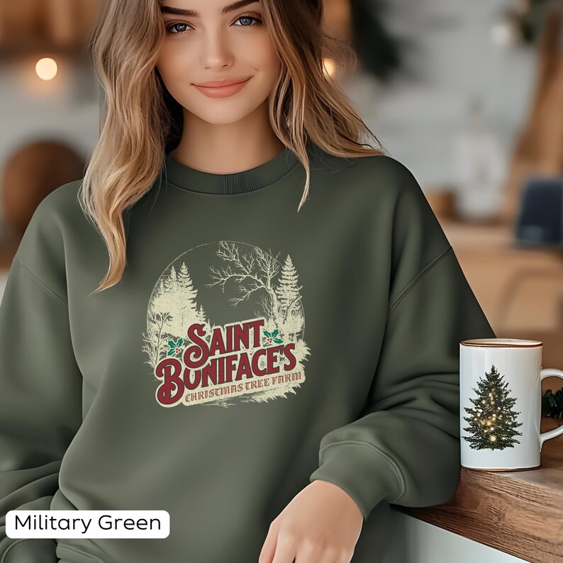 Saint Boniface Christmas Tree Farm Sweatshirt – Catholic Christian Gift ...