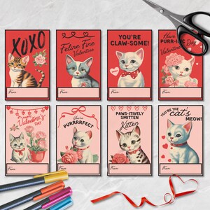 Printable Cat Valentine's Day Card for Kids Classroom Parties - Instant ...