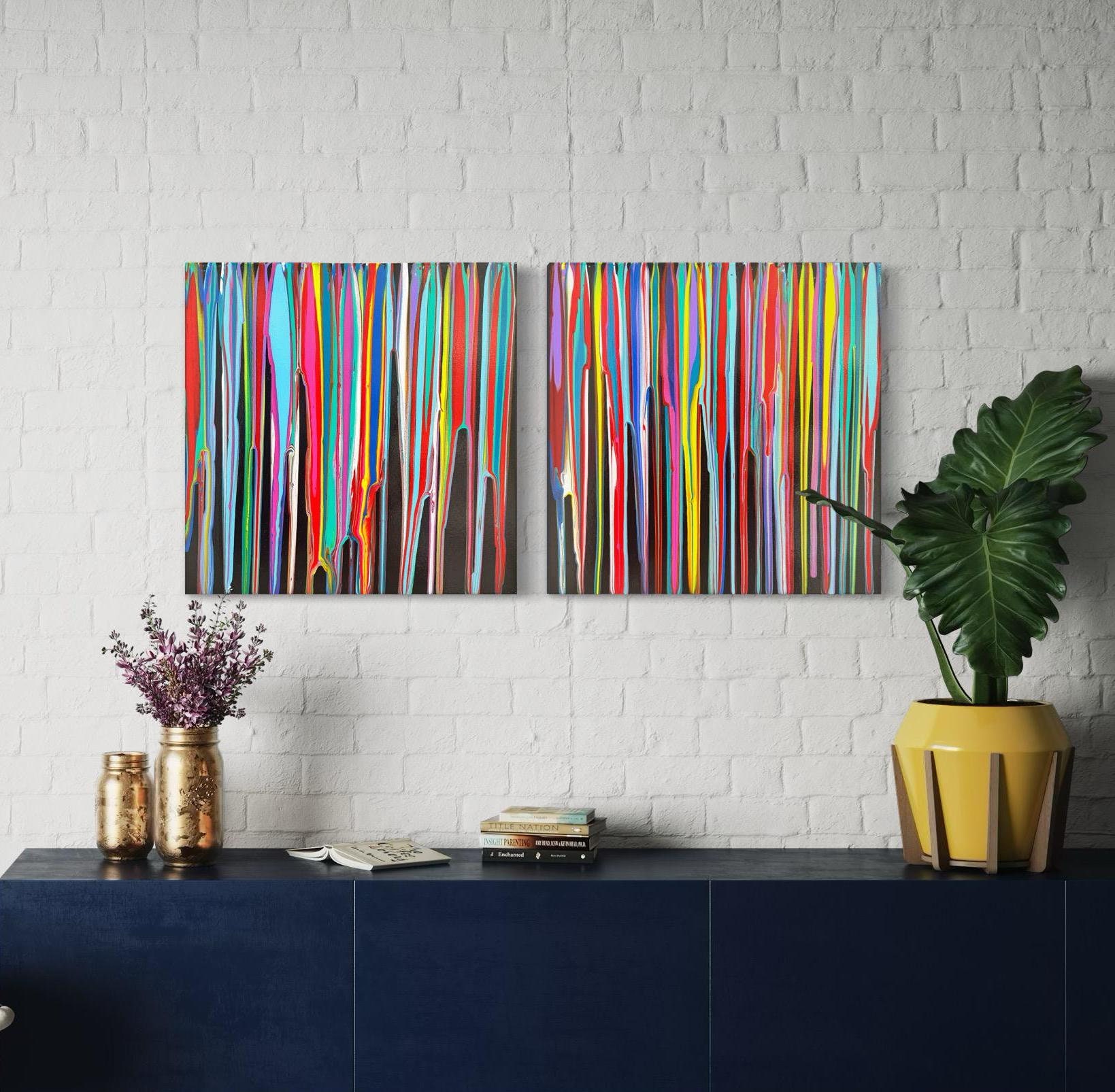 Set of 2 Original Homemade Abstract Acrylic Fluid Art Painting, 20 X 40 ...