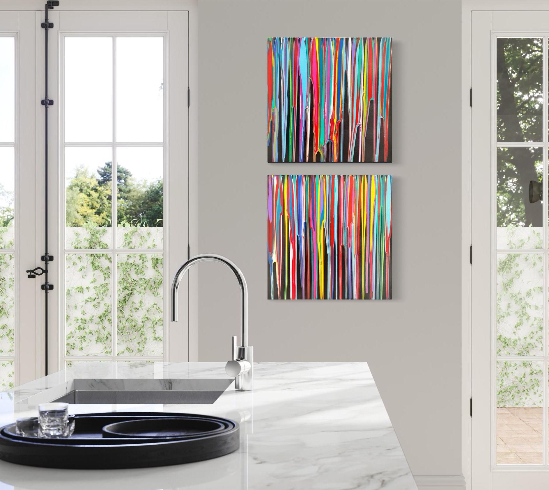 Set of 2 Original Homemade Abstract Acrylic Fluid Art Painting, 20 X 40 ...