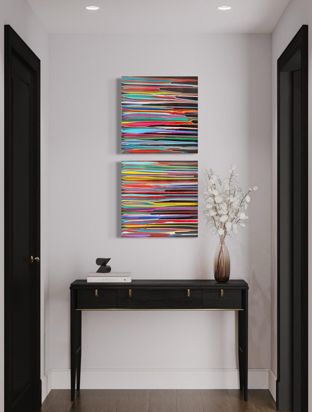 Set of 2 Original Homemade Abstract Acrylic Fluid Art Painting, 20 X 40 ...