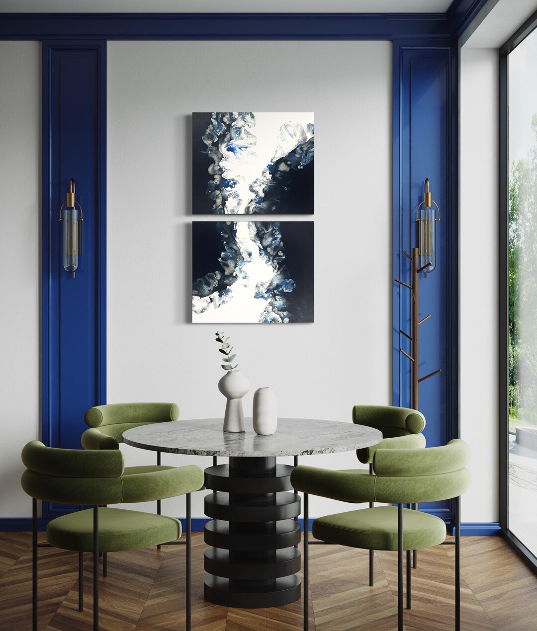 Set of 2 Original Homemade Abstract Acrylic Flow Painting, 24” X 40 ...