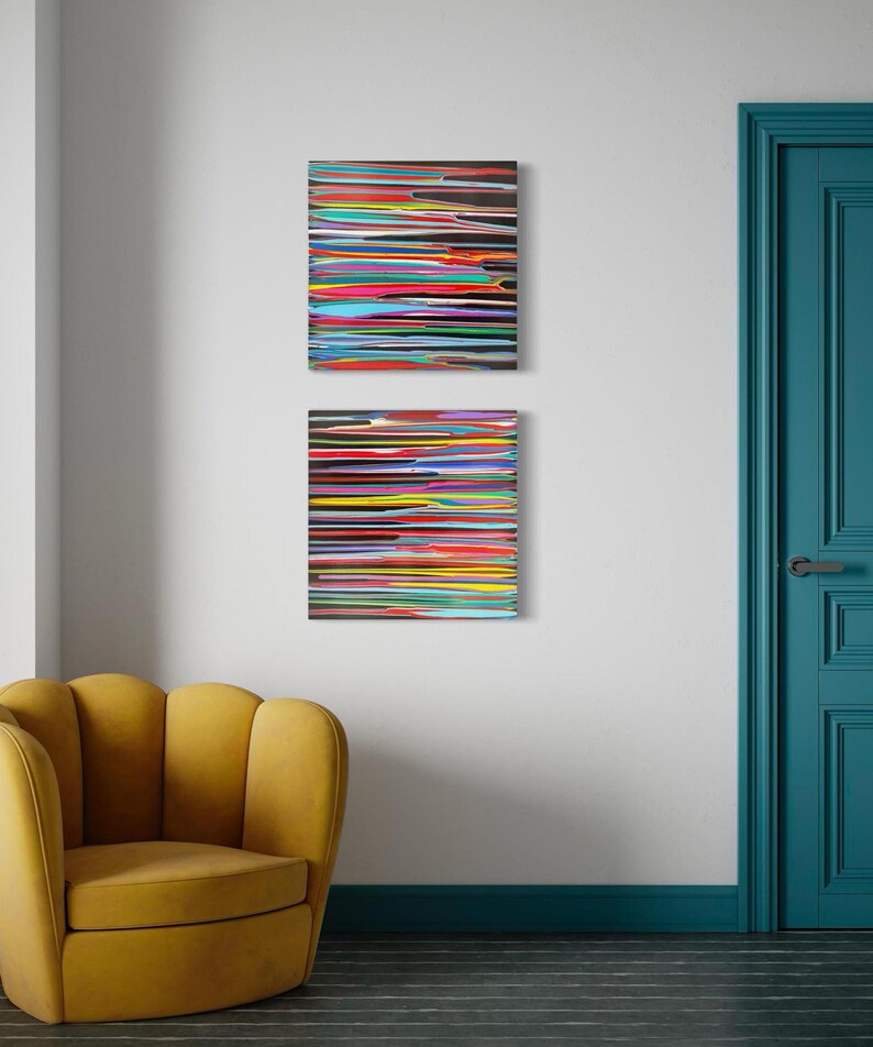 Set of 2 Original Homemade Abstract Acrylic Fluid Art Painting, 20 X 40 ...