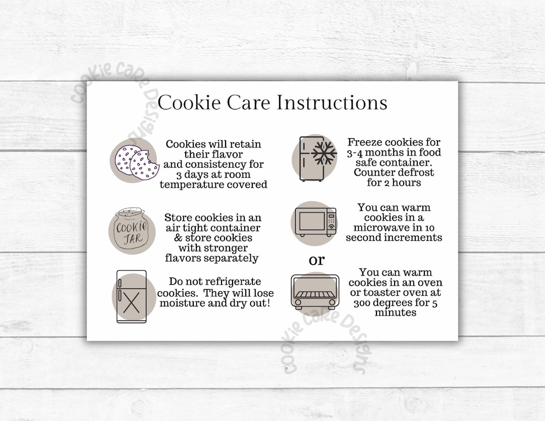 Cookie Care Instruction Cards: Printable Packaging Insert (PDF) - Etsy