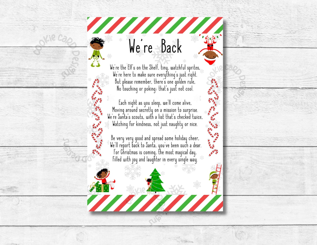 Elf Christmas Poem 3.5x5 Elf Letter Christmas Elf Poem We're Back ...