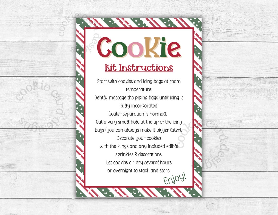 Cookie DIY Cookie Kit Instruction Cards - 3.5" X 5"- Printable All ...