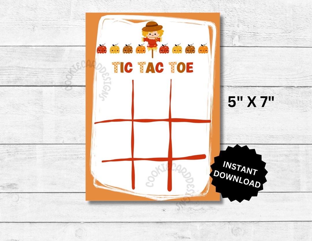 Tic Tac Toe Card 5 X 7 Fall/thanksgiving Game Activity Printable Party ...